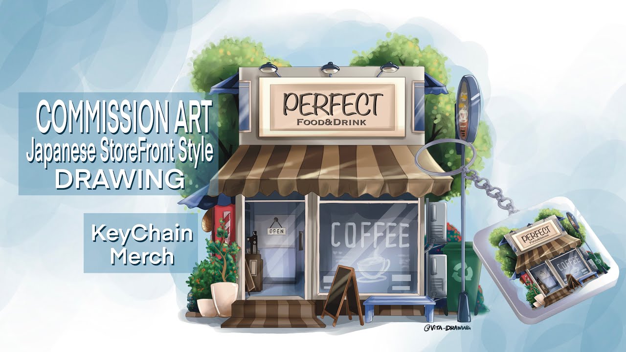 Drawing Japanese store front style - coffee shop (commission art work ...