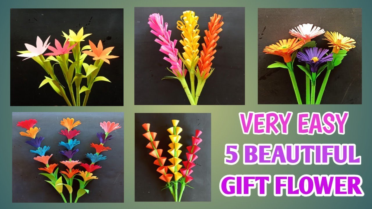 5 Beautiful , Amazing paper flower ideas | easy paper gift flower - YouTube