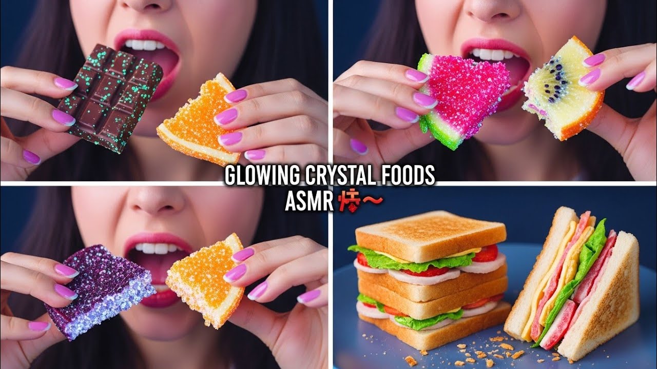 “Glowing Crystal Foods ASMR 😲 | Satisfying Glass Food Bites & Crunches ...
