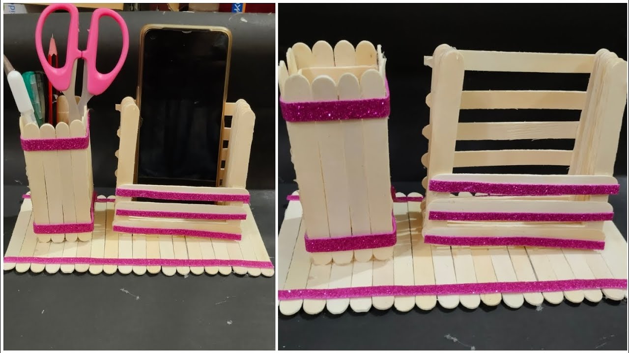 Ice Cream Stick Craft/Pen Stand/Mobile Stand/Handmade Craft/DIY Ice ...