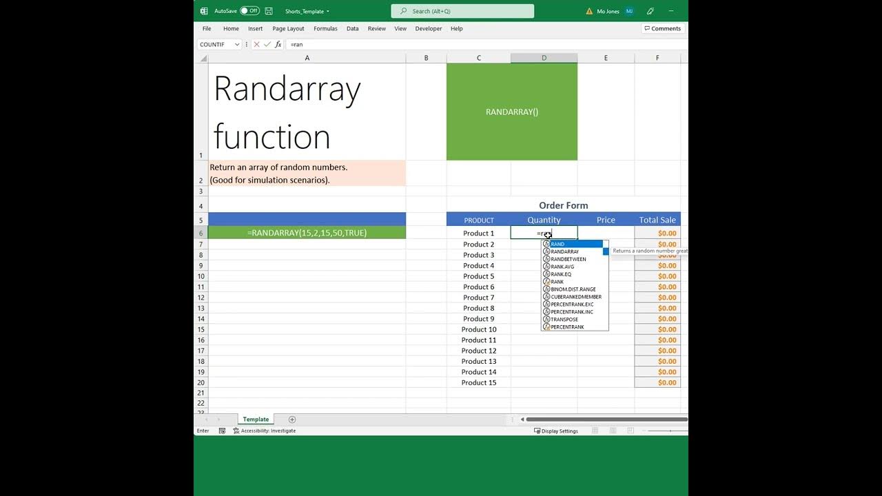 The Learnit Minute Randarray Function Excel Shorts Youtube 0018