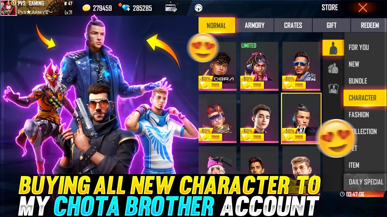 Buying All Characters In Noob Brother Account Free fire New Event ...