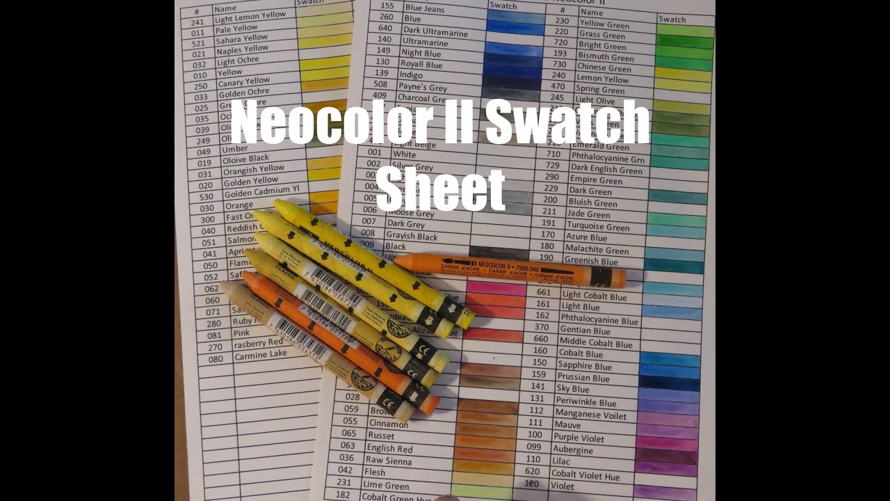 Neocolor II Swatch Sheet - YouTube