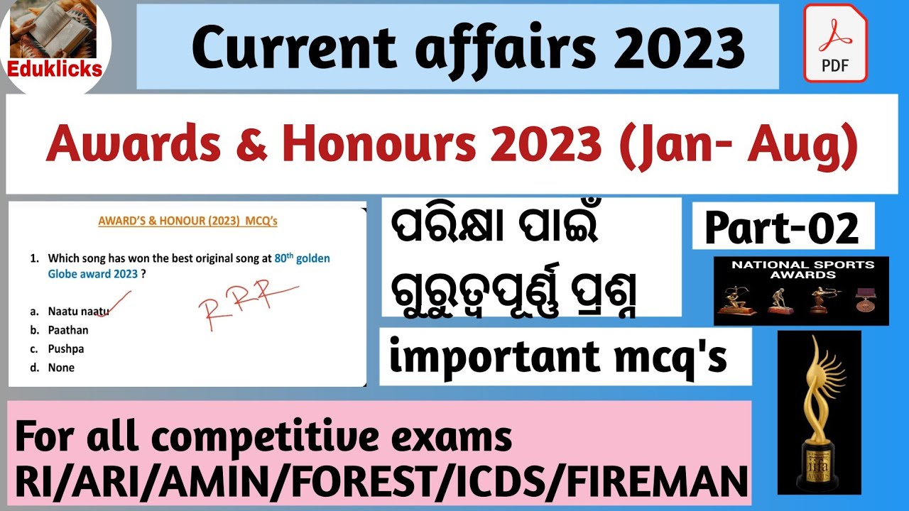 Awards & Honours 2023/Part-02/Jan-Aug/Current affairs 2023/For all ...