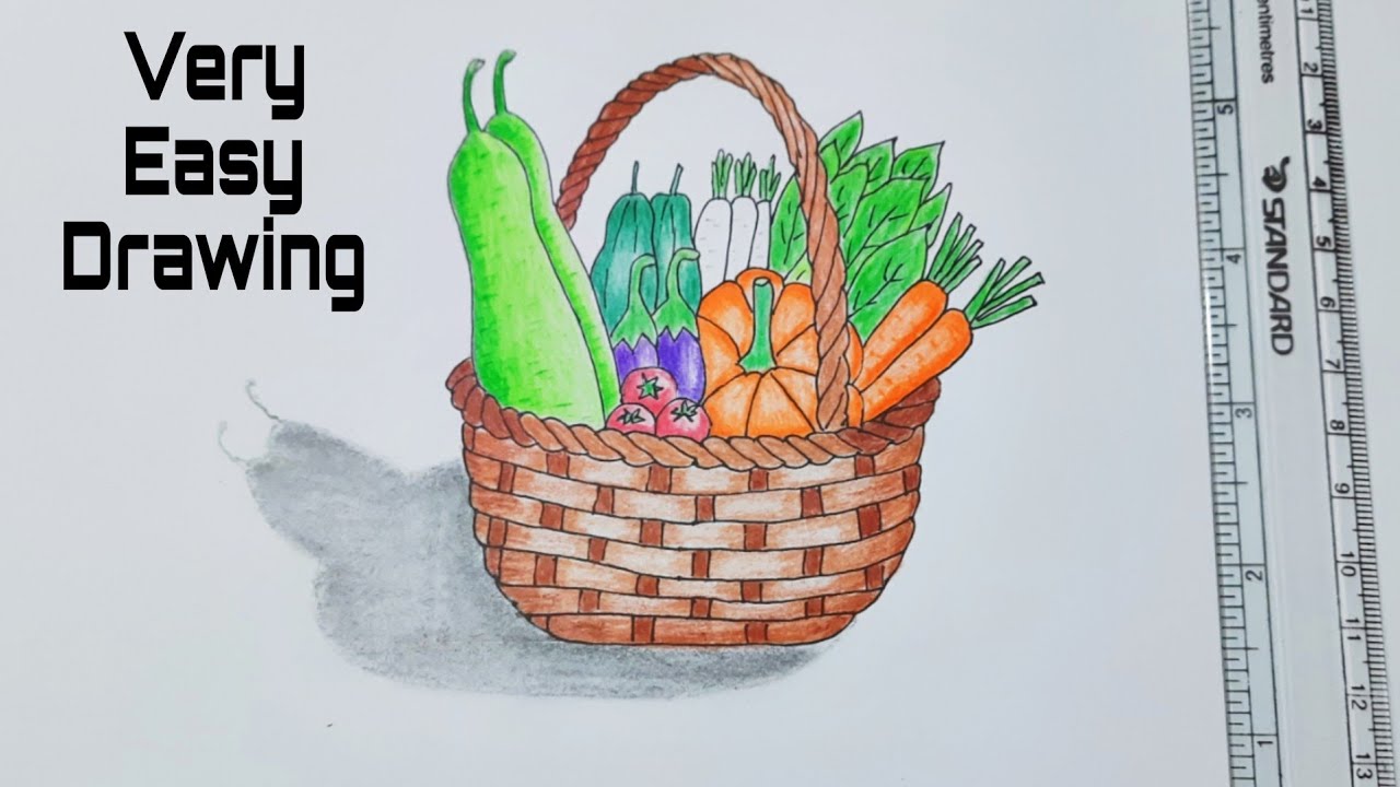 How to Draw Vegetable Basket Easy Steps For Beginners | Vegetable ...