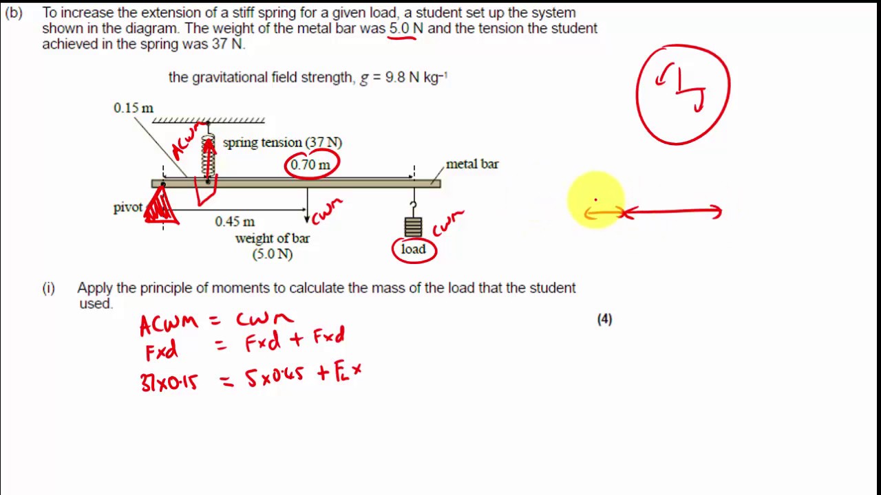 Principle of moments + calc; energy in spring QBW01.1.06 - YouTube