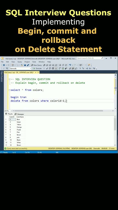 SQL Interview Questions Delete statement with Commit and Rollback # ...