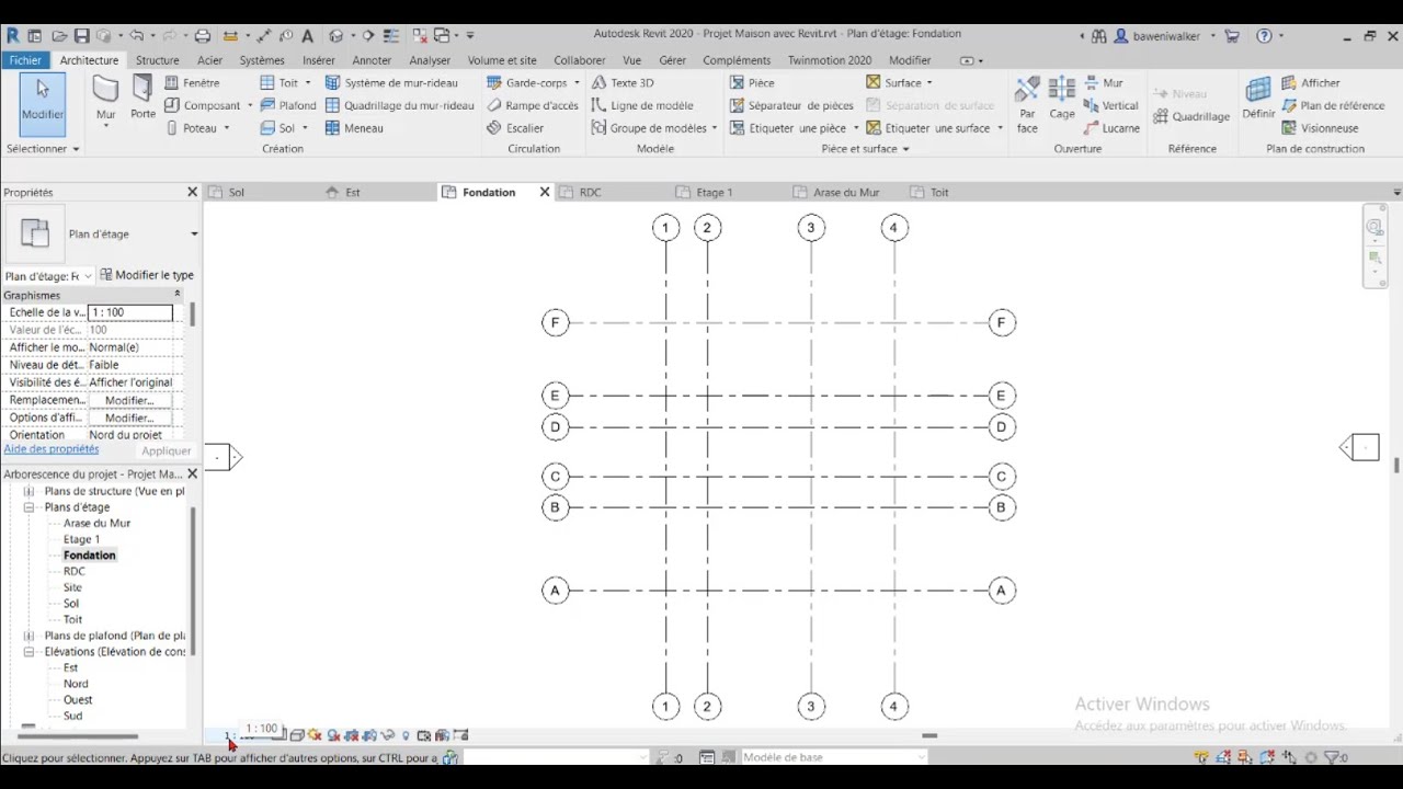 Dessin de Bâtiment avec Revit 03 Création des quadrillages - YouTube