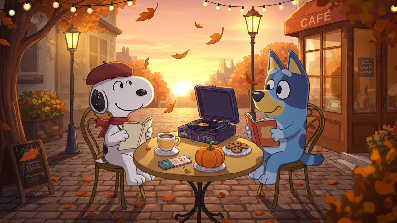 Snoopy & Bluey Golden Hour Café ☕ Relaxing Fall Jazz to Study, Chill ...