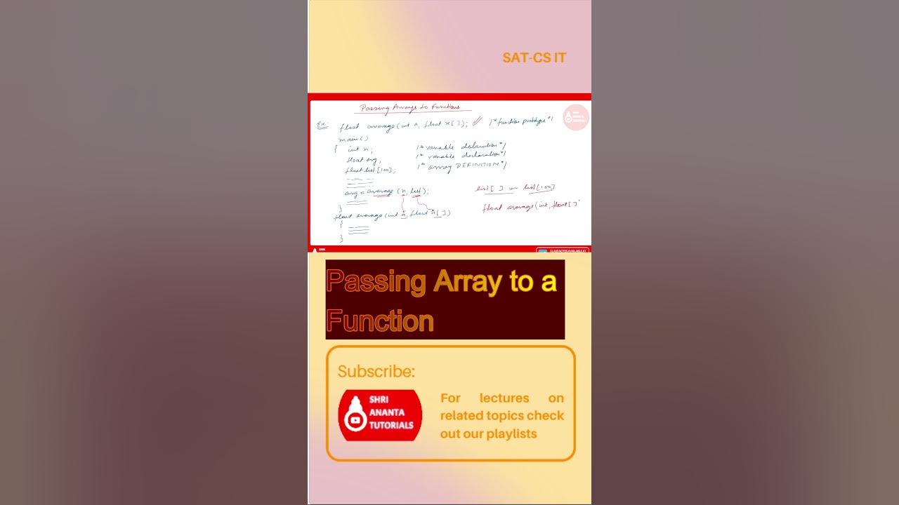 Passing Array To A Function Shorts Arrays Computerengineering Cprogramming Youtube