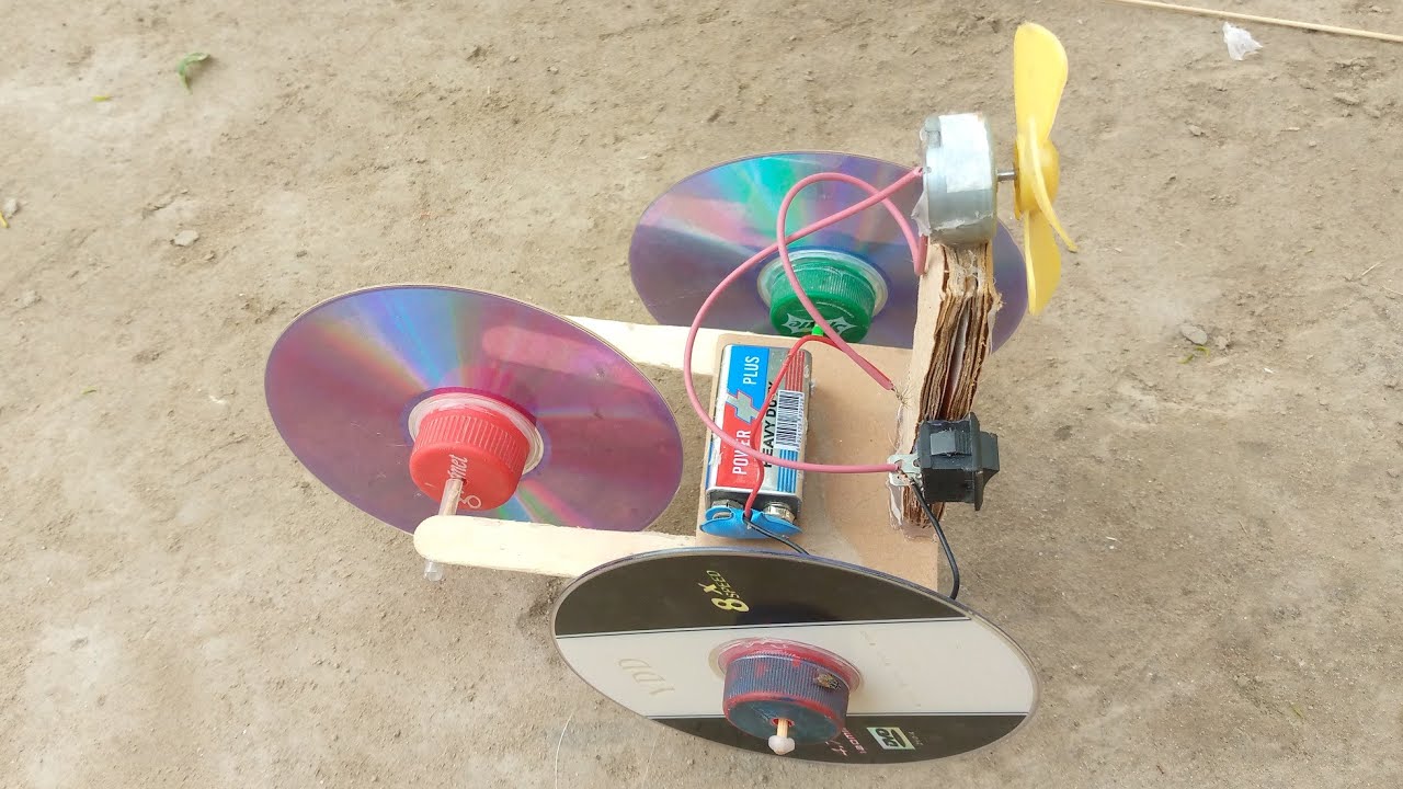 How to make Cd Disks air Power Motor Car using dc moter at homemade ...