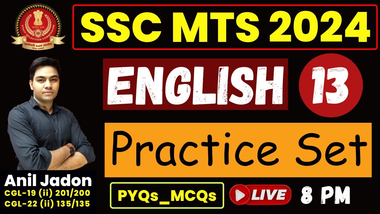 SSC MTS 2024 ENGLISH CLASSES || SSC MTS 2024 || English Practice Set - 13 || By Anil Jadon - YouTube