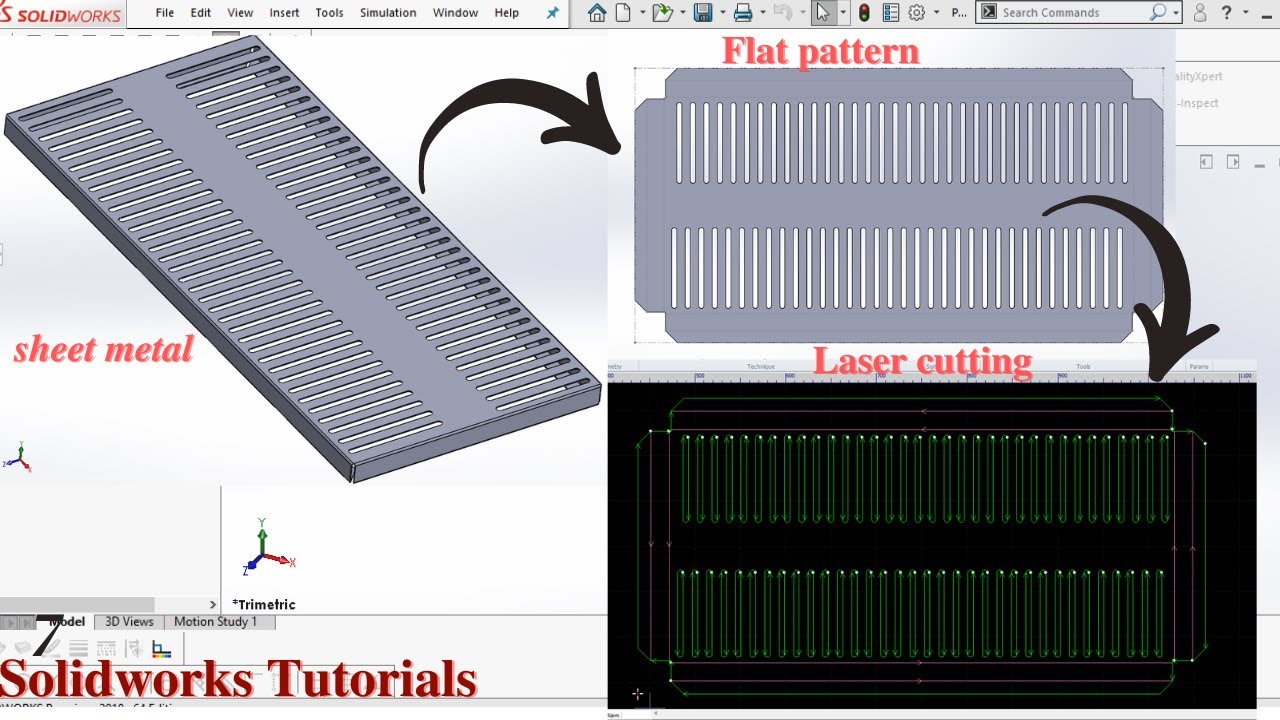 Solidworks sheet metal to laser cutting Simulation - YouTube