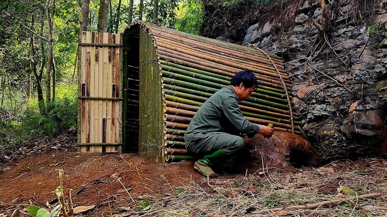 Building Complete Bamboo shelter in the wild forest, Alone Bushcraft ...