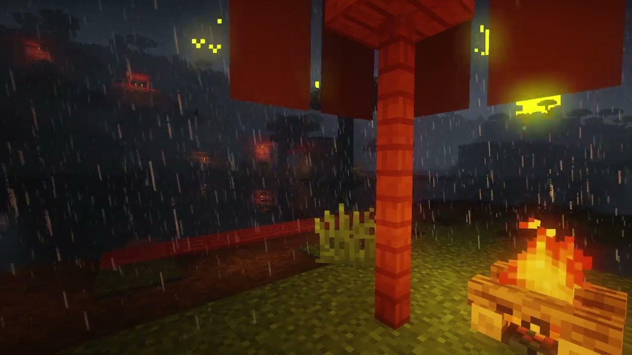 8 HOURS Shelter From The Rain Under A Cozy House With Minecraft ...