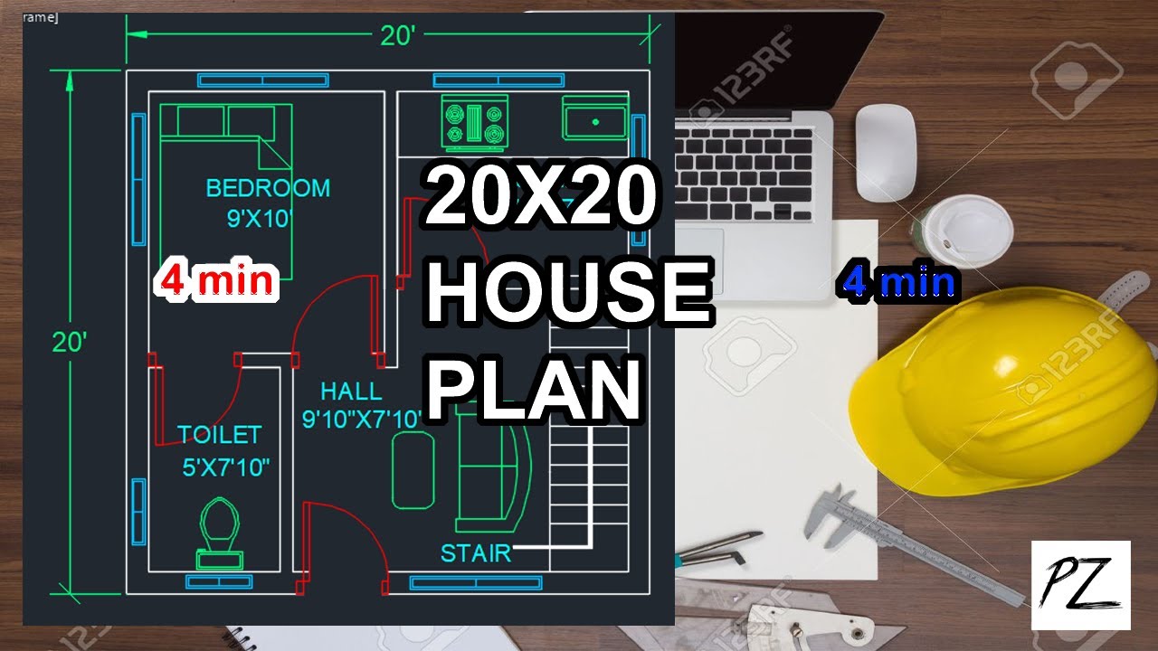 20X20 Feet House plan in AutoCAD #3 - YouTube