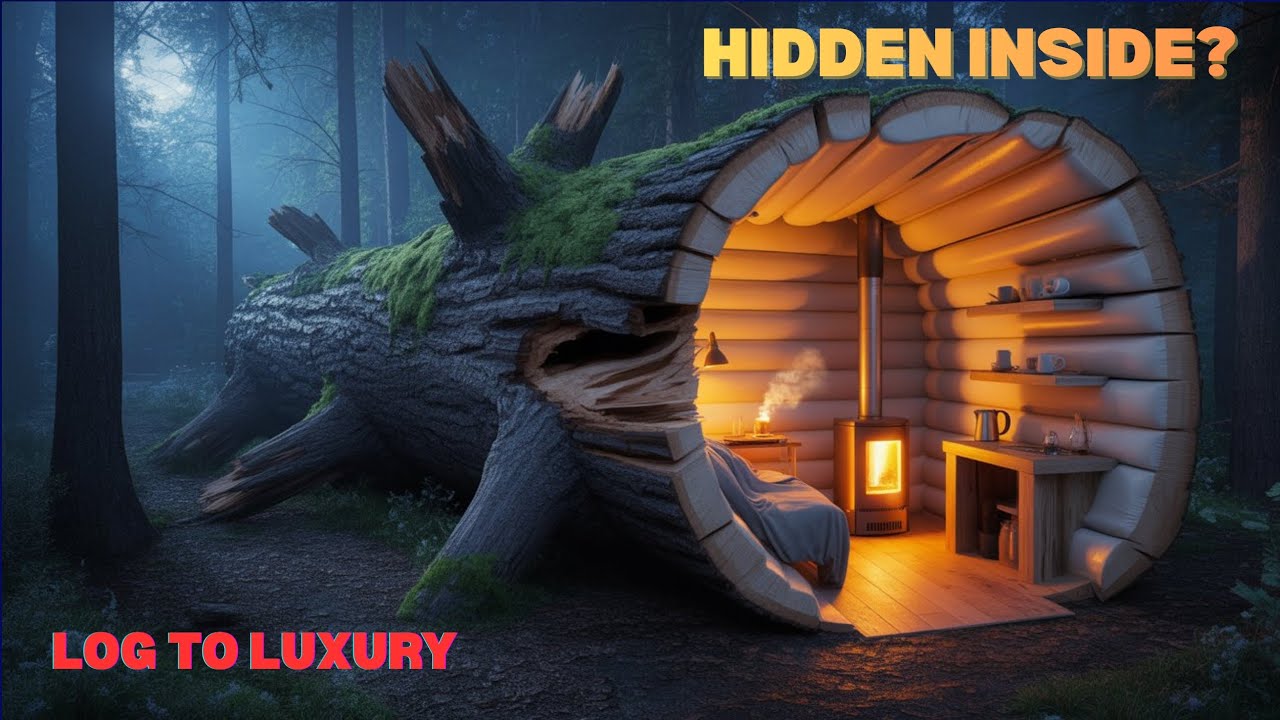 Epic Modern Shelter Inside a Giant Tree Log: From Raw Log to Cozy Haven ...