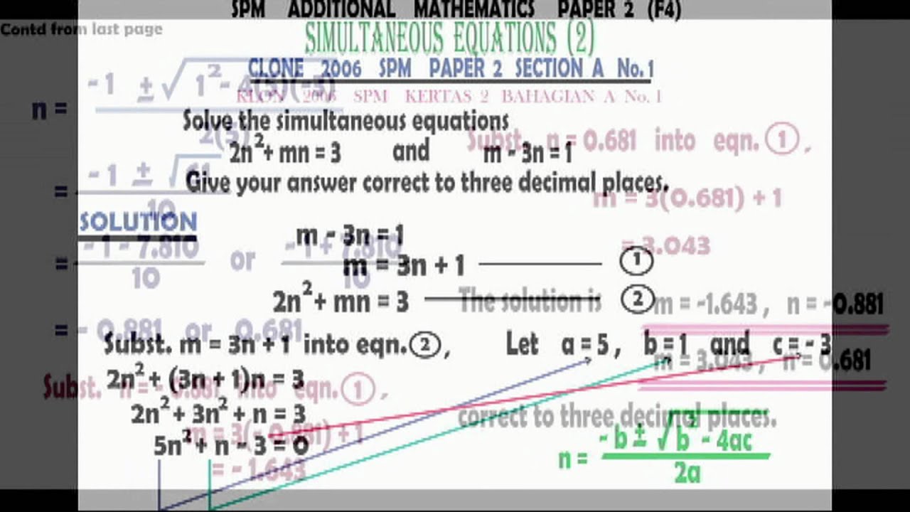 SIMULTANEOUS EQUATIONS SPM ADD MATHS - YouTube
