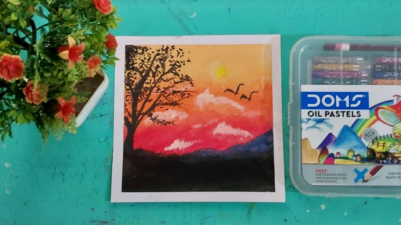 A Peaceful sunrise | A very beautiful scenery using Oil Pastels | Step ...