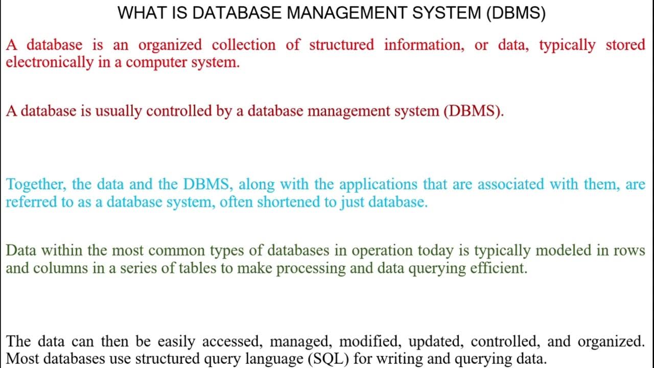 DBMS LECTURE SERIES - 1 - YouTube