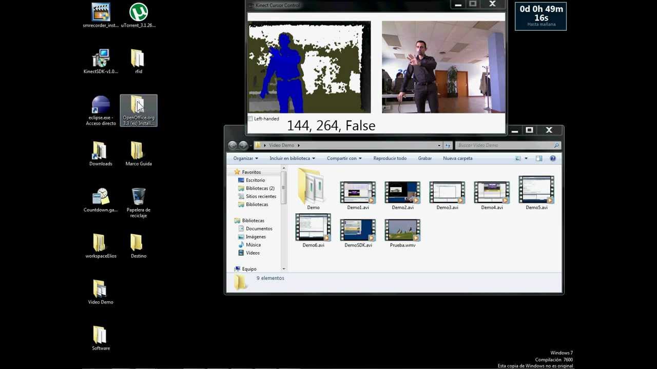 Prueba Kinect ratón - Prova Mouse Kinect - YouTube