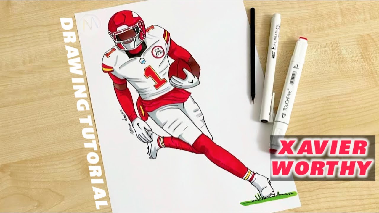 How to draw Chiefs players / Xavier Worthy / Kansas City Chiefs - YouTube