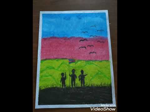 Azerbaijani soldier and flag🇦🇿🇦🇿🇦🇿Azərbaycan əsgəri və bayrağı/Easy oil pastel drawing🇦🇿