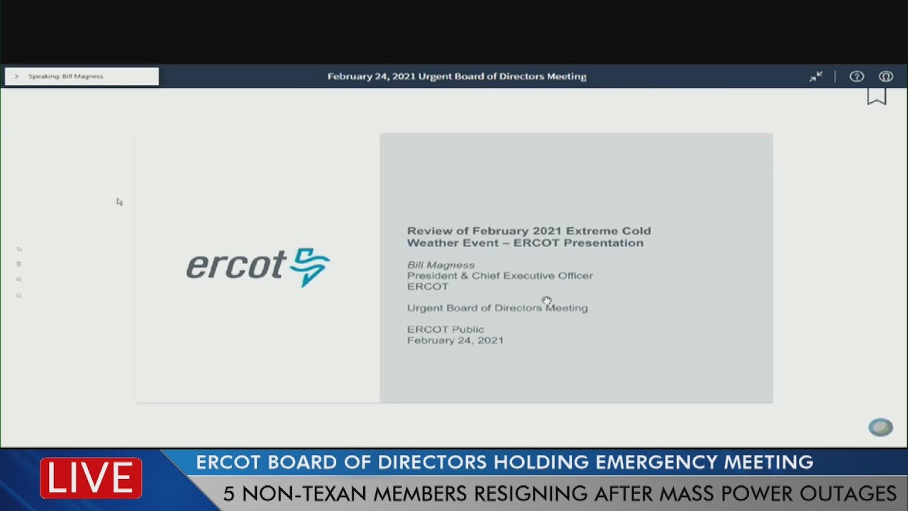 ERCOT board of directors emergency meeting after massive power outages ...