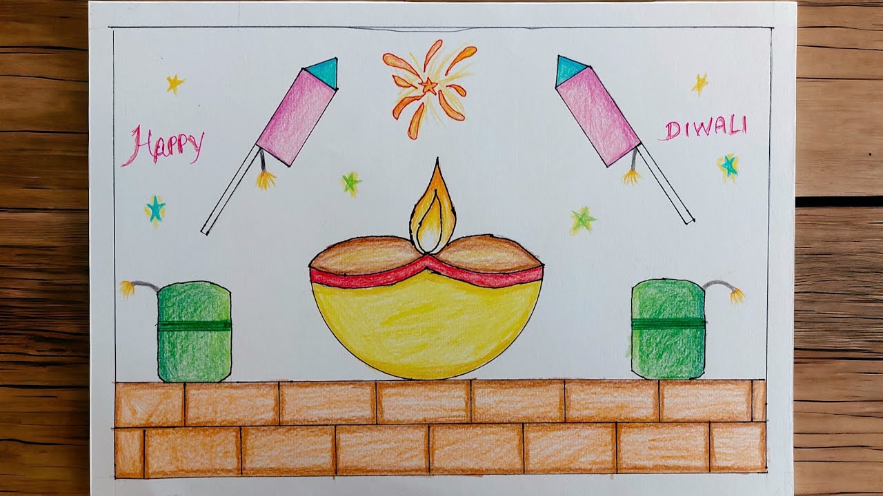Diwali drawing easy | Diwali Diya drawing | Happy diwali drawing ...