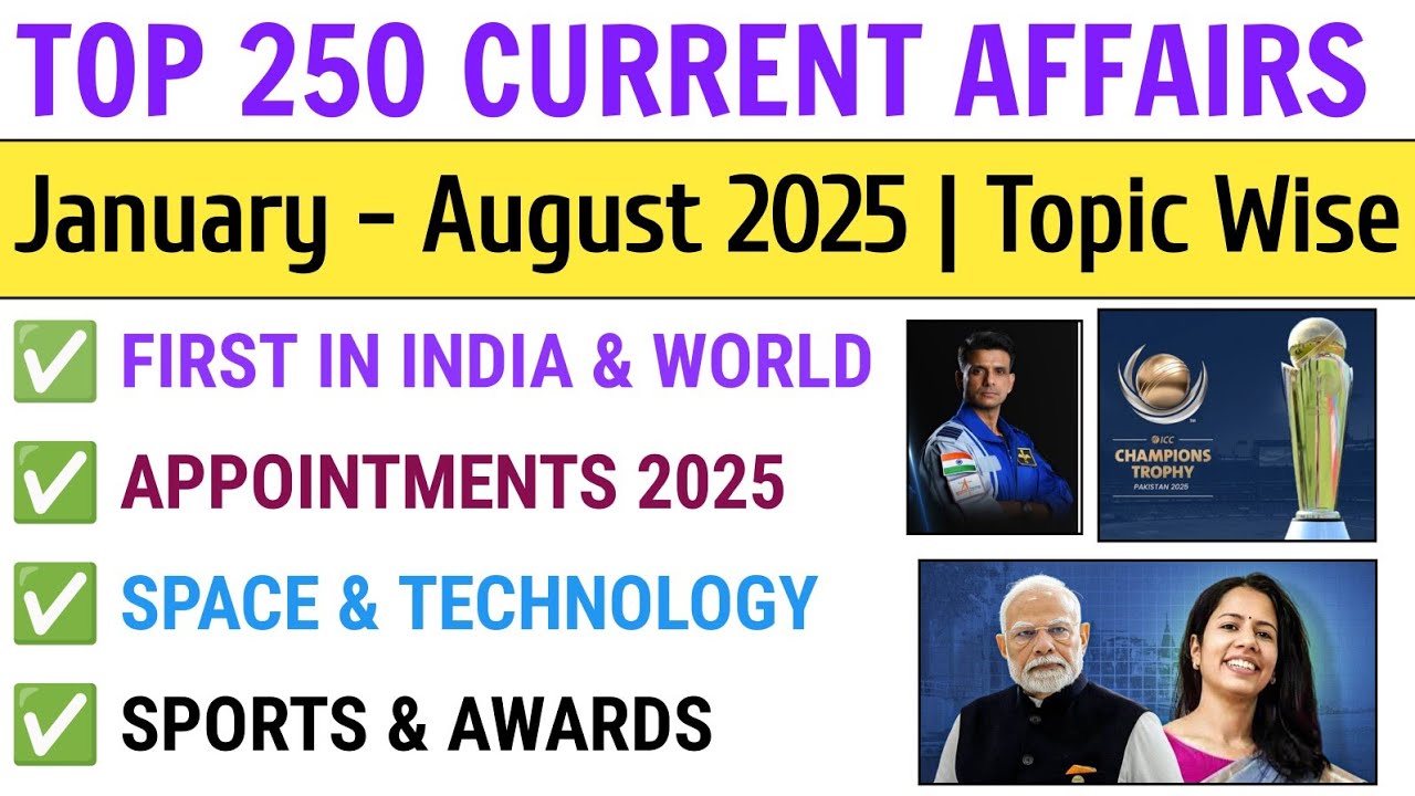 Top 250 Important Current Affairs 2025 | Last 8 Months Current Affairs ...