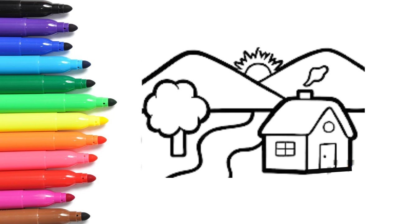 How to Draw Simple Mountain Scenery | Easy Drawing and Coloring for ...