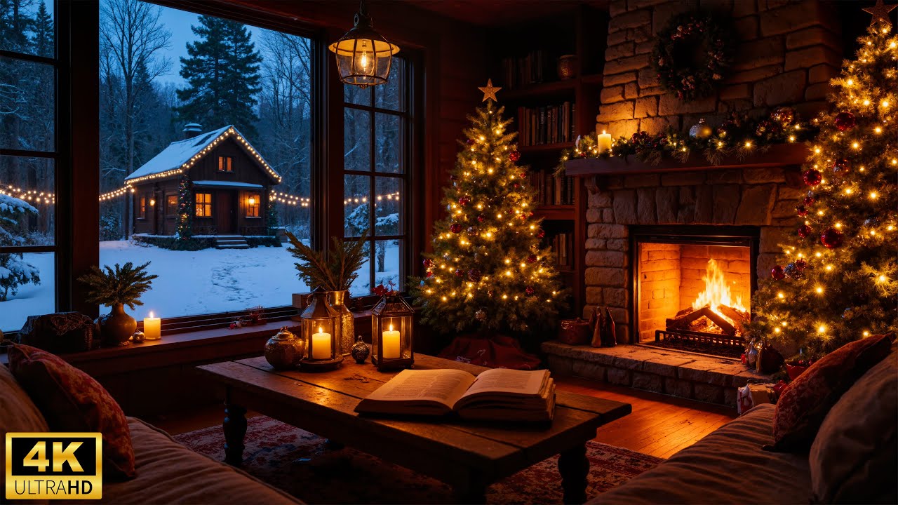 Warm Fireplace Ambience 🔥 Christmas Piano Music & Crackling Fireplace ...