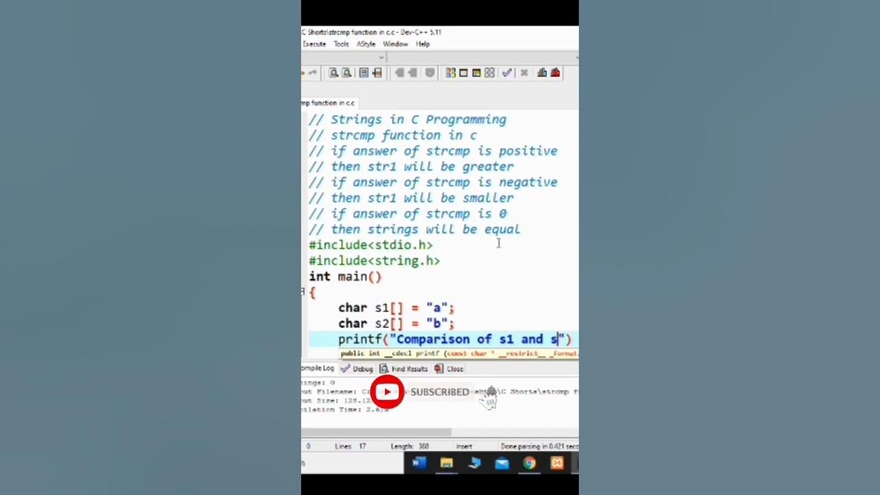 86 Strcmp Function In C Programming Strings In C C Programming Shorts Youtube 8503