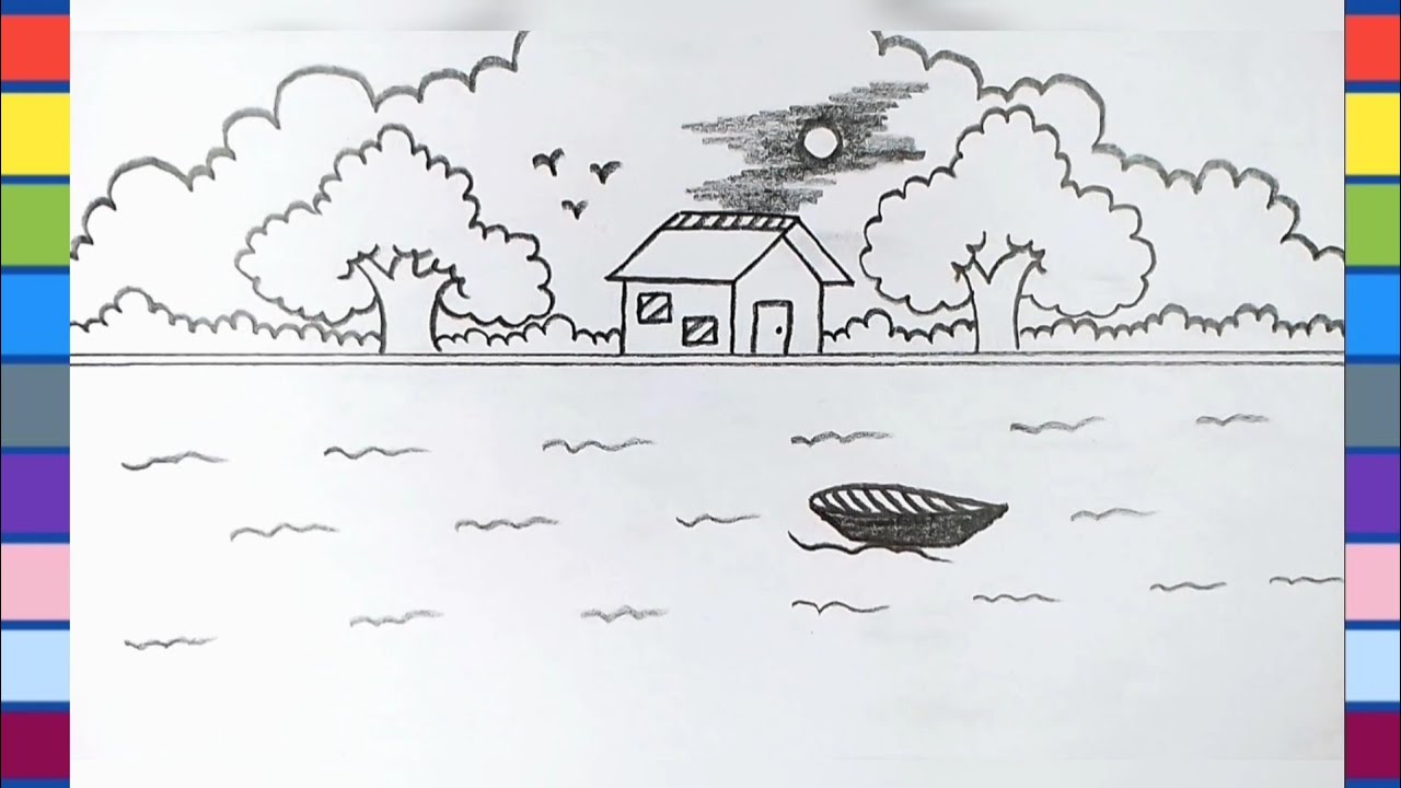 Easy scenery drawing | Gramin drishya | How to draw a village | Nature ...