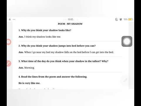 Std : 5th (English) unit 3 poem : My shadow (Question /Answers) part 3 ...