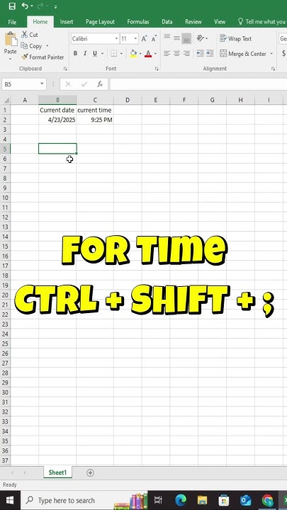 Current Time and Date shortcut key in Excel #excel #exceltips #exceltricks #exceltutorial - YouTube