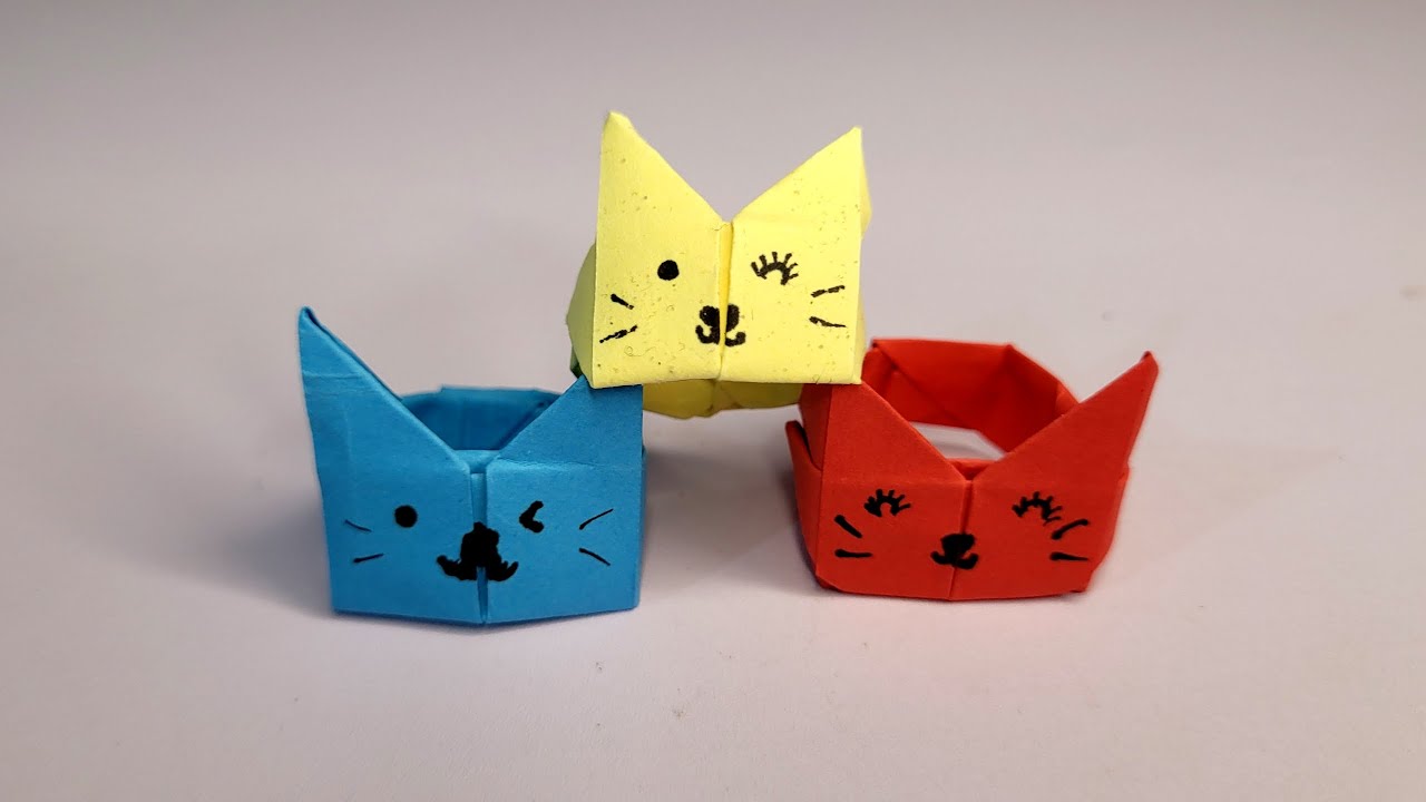 How to make a Paper Cat Finger Ring - Easy Origami for Kids - YouTube