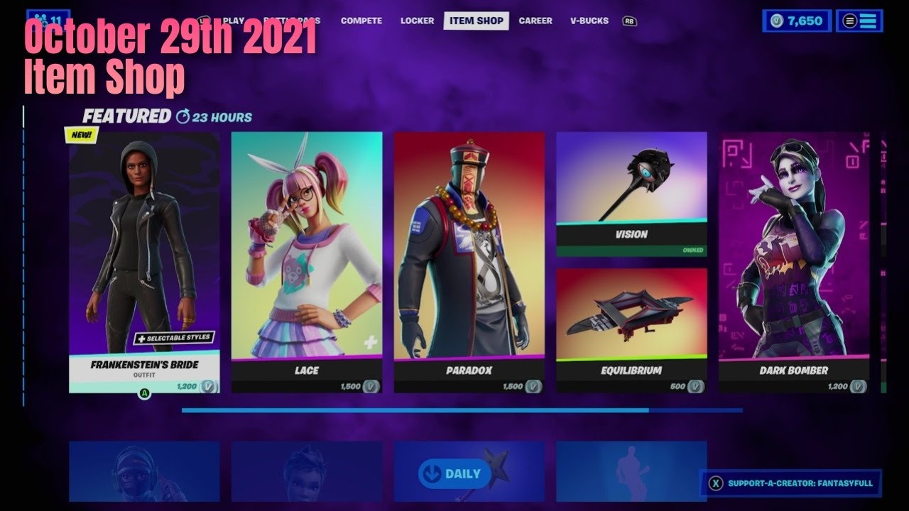 Fortnite Item Shop Oct 29th 2021 | Frankenstein's Bride - YouTube