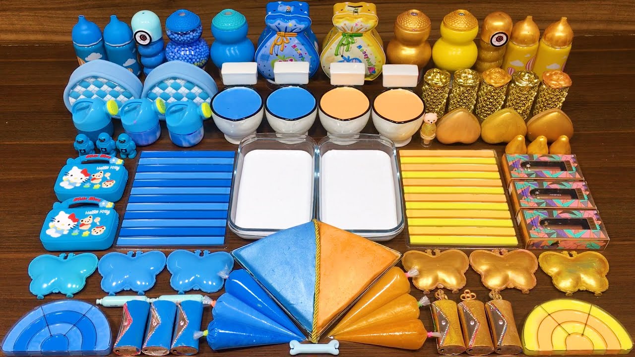 BLUE vs GOLD !!! Mixing random into GLOSSY slime!!!Satisfying Nastya ...