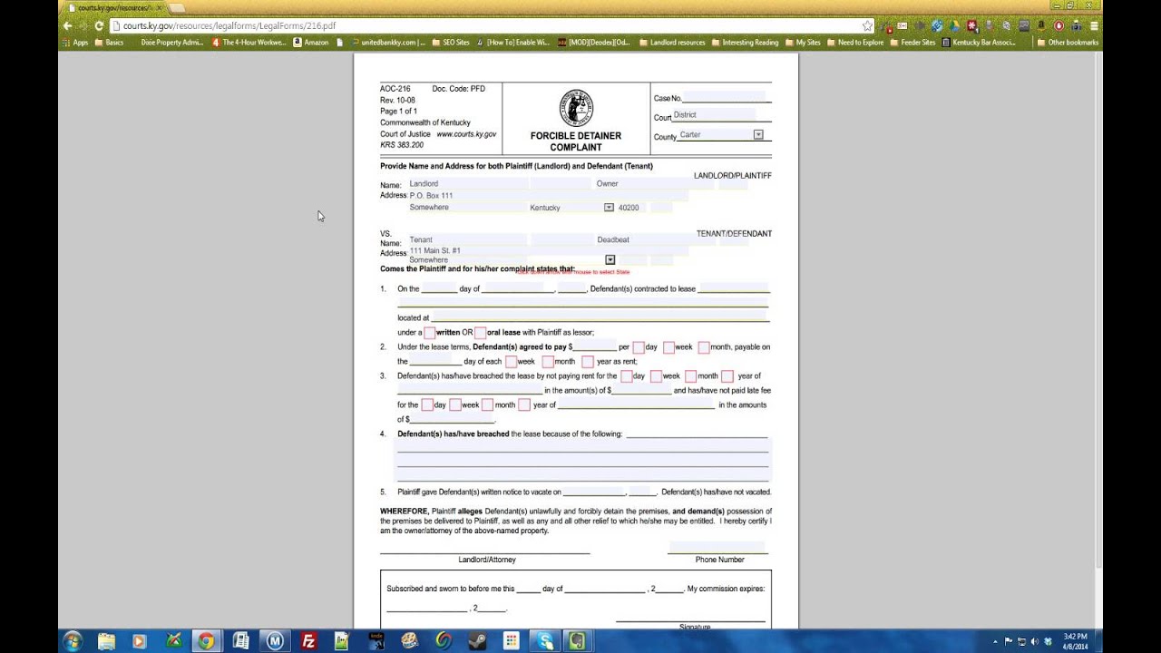 Kentucky Forcible Detainer Forms - YouTube