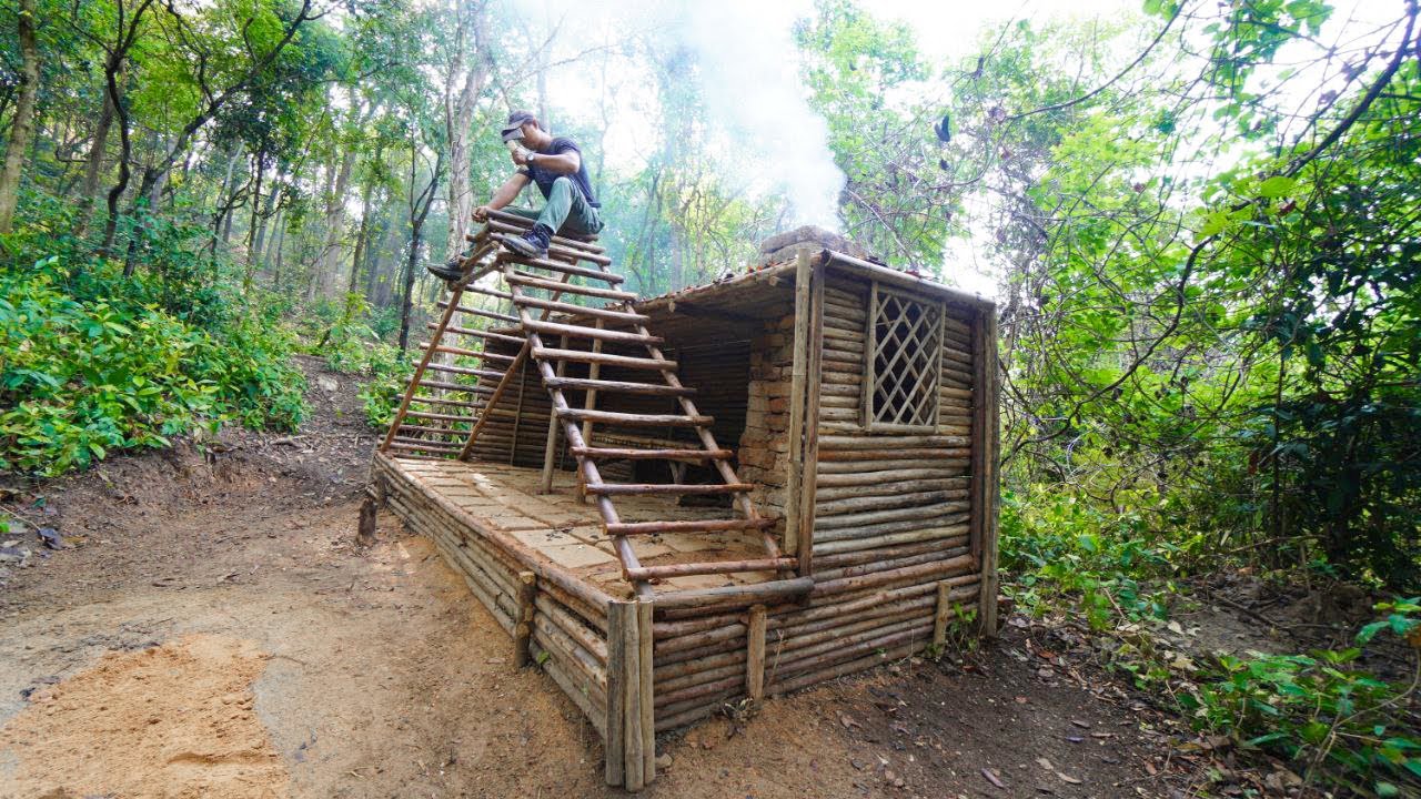 I Build A Log Cabin Shelter Warm Wildlife Alone In Jungle - YouTube