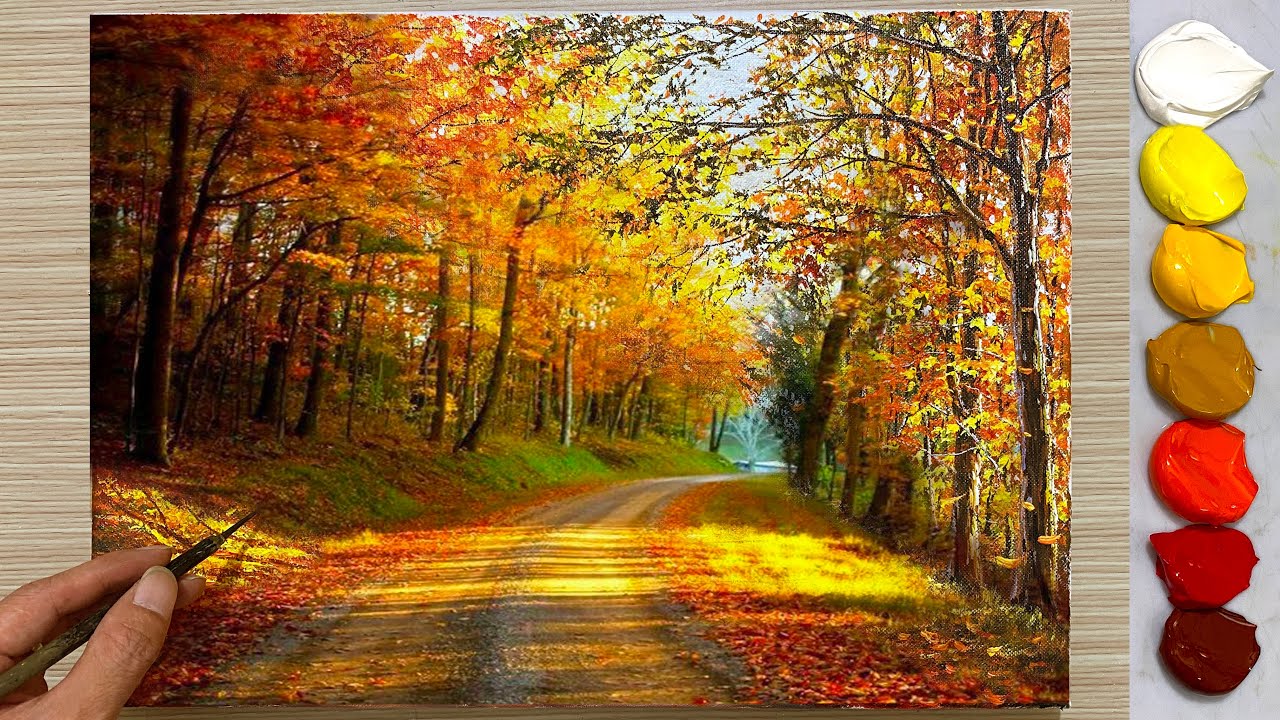 Techniques for painting roads and autumn sunlight (part 1) / Acrylic ...