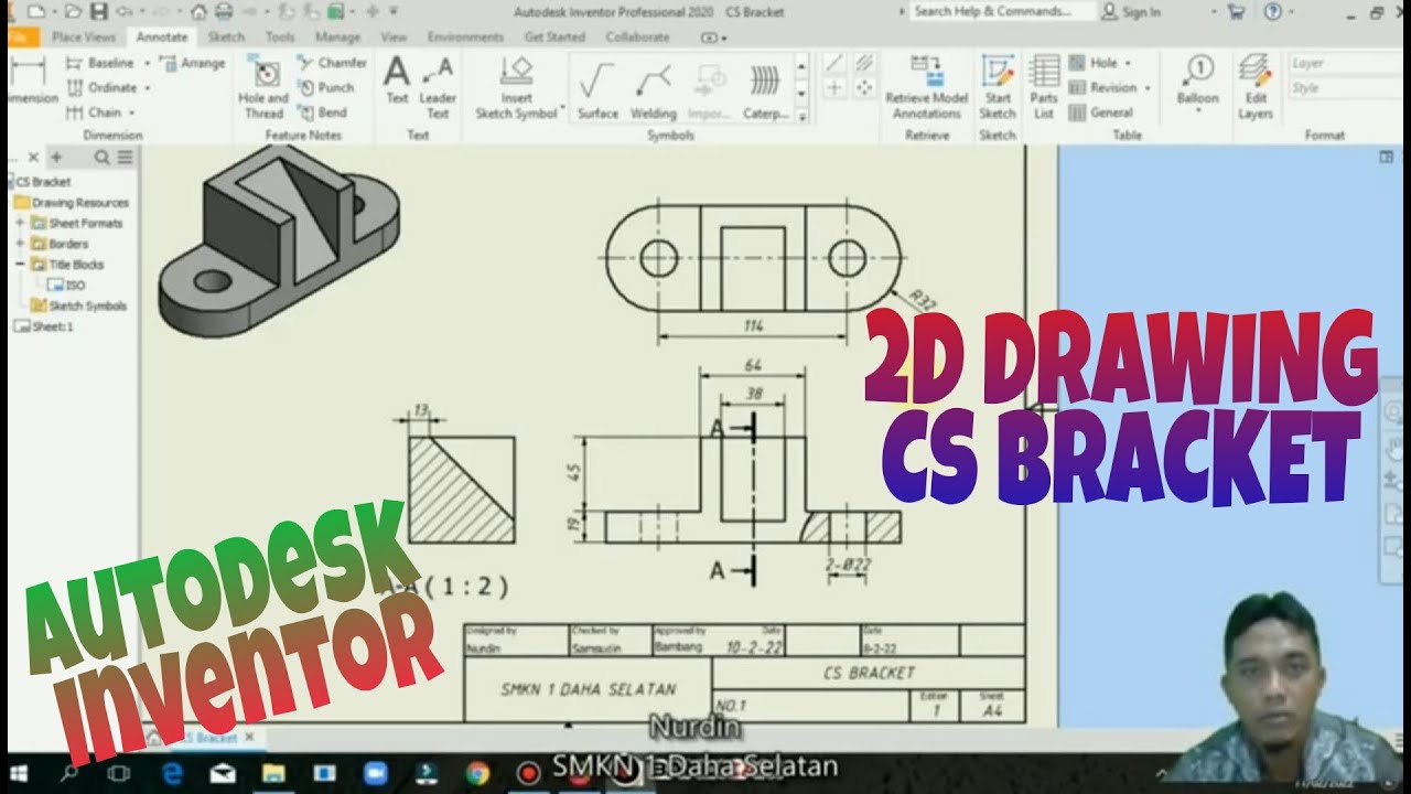 Tutorial Inventor 2020 # 2D Drawing CS Bracket - YouTube