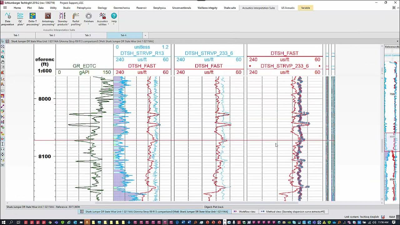 Schlumberger Sonic Scanner processing in Techlog, Stoneley shear radial ...