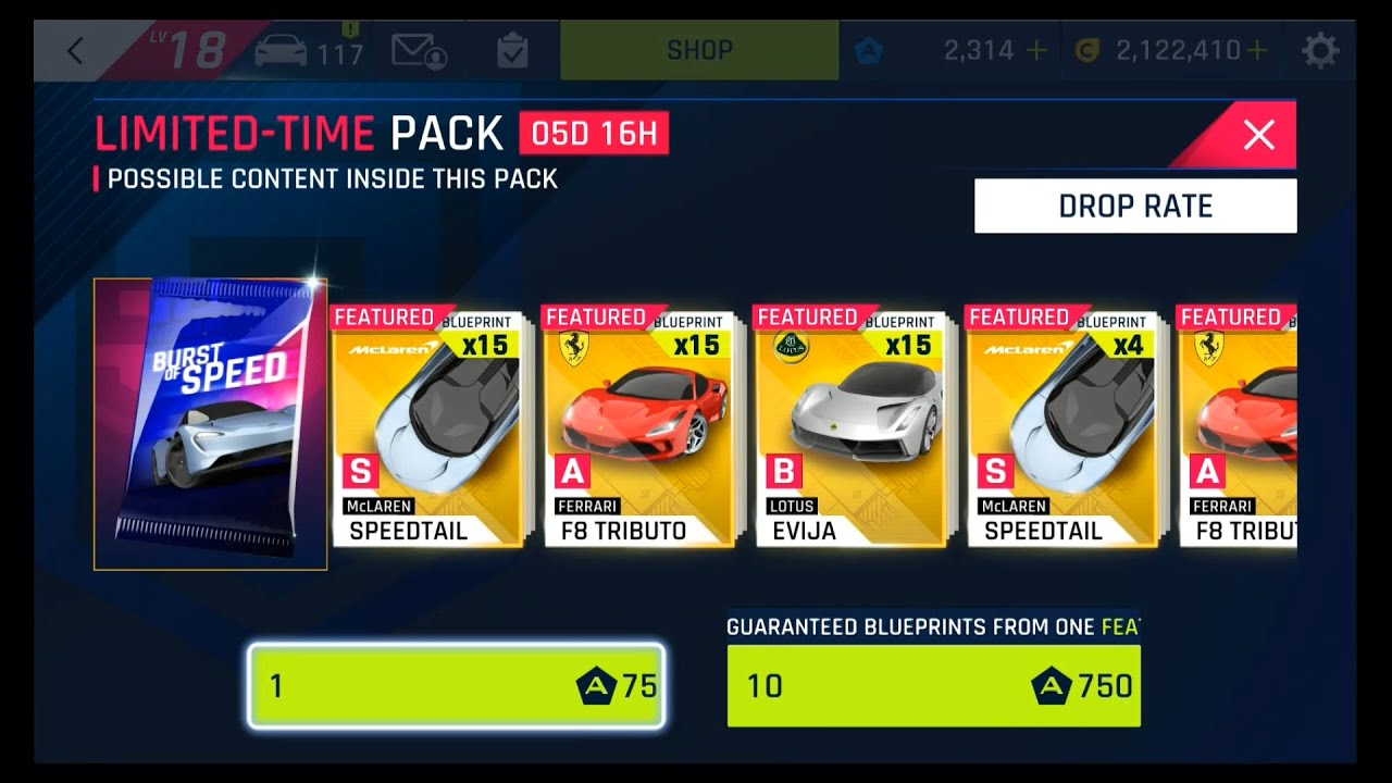 Asphalt 9 Nintendo Switch 3rd Anniversary Speedtail BOS pack opening ...