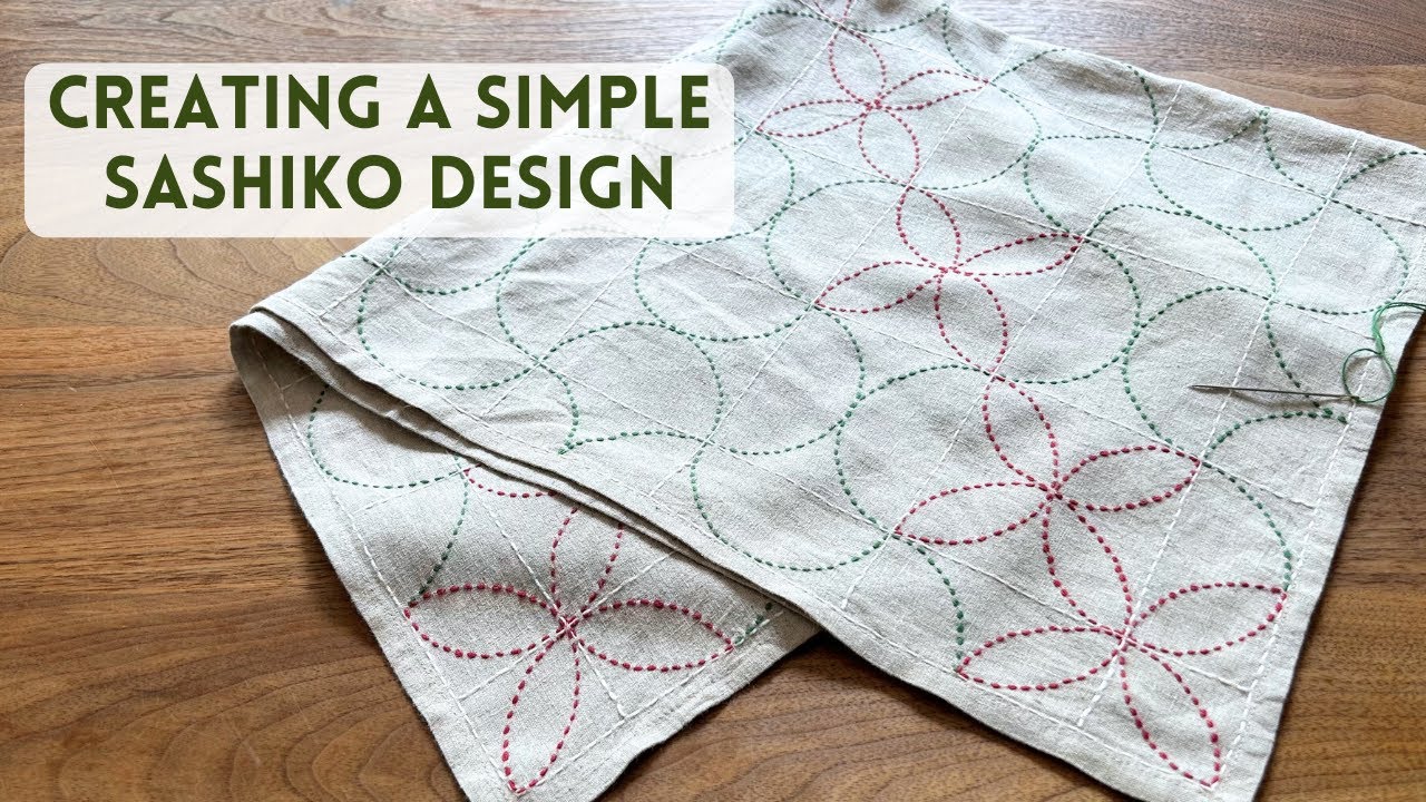 Creating a simple Sashiko design by combining two patterns - making a linen Furoshiki with ...