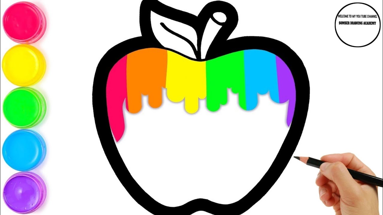 How to draw a Apple for kids, painting and colouring for kids, DIY for ...