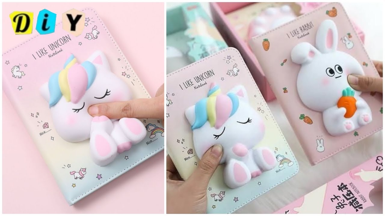 How to make unicorn squishy dairy / DIY cute Unicorn Squishy Notebook ...