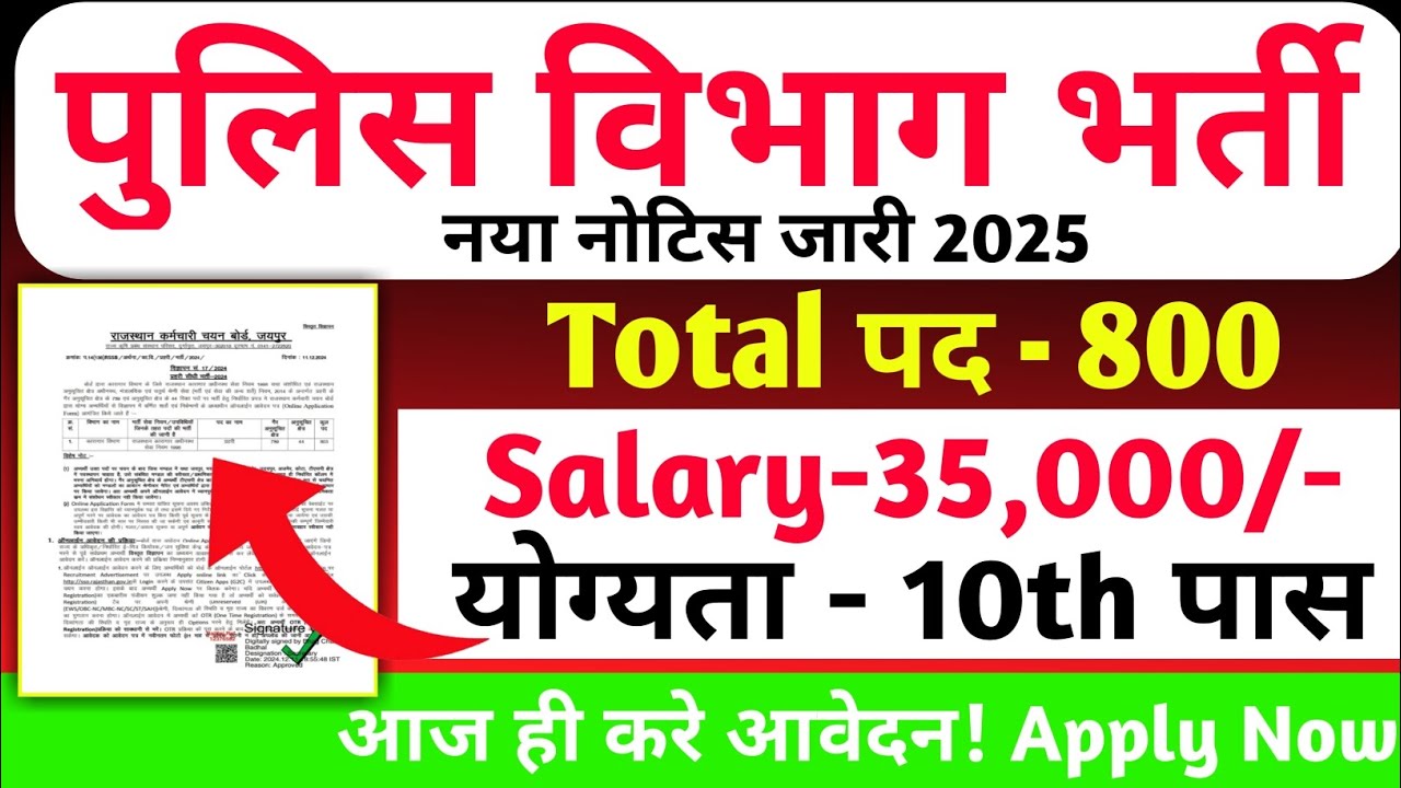 पुलिस विभाग भर्ती 2025 । Police Department New Vacancy 2025 । 10th ...