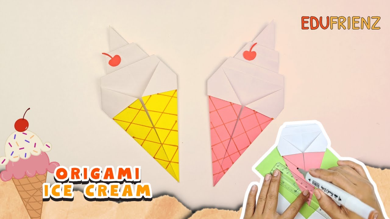 Origami Ice Cream Cone Tutorial | Origami Paper Craft - YouTube